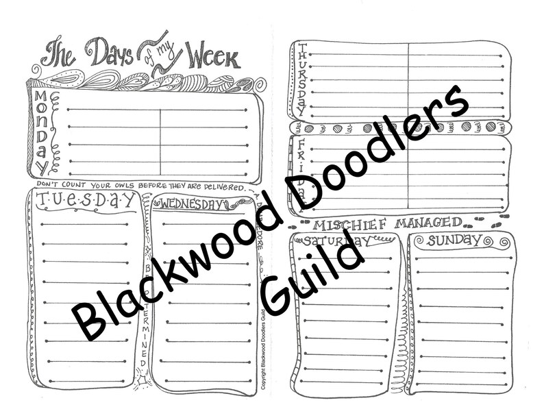 Days of the Week Doodle Template Ready to Print as an | Etsy