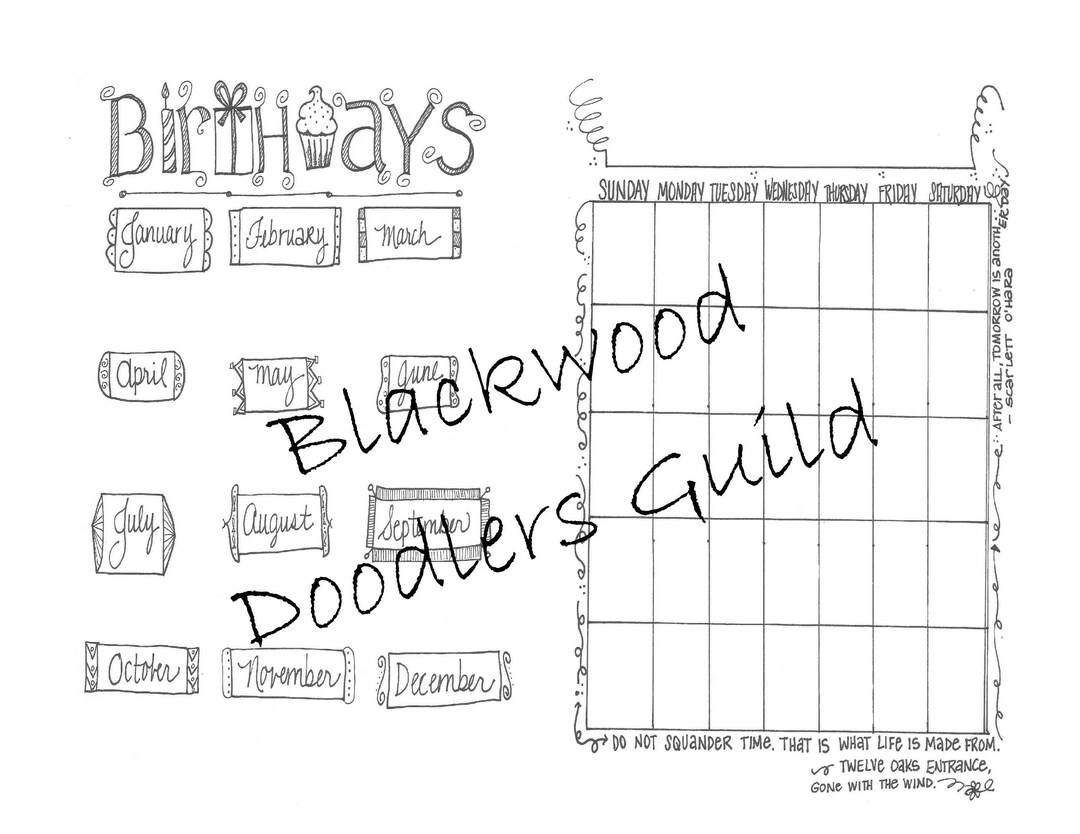 Birthday Doodle Template and Monthly Calendar Template That is Ready to ...