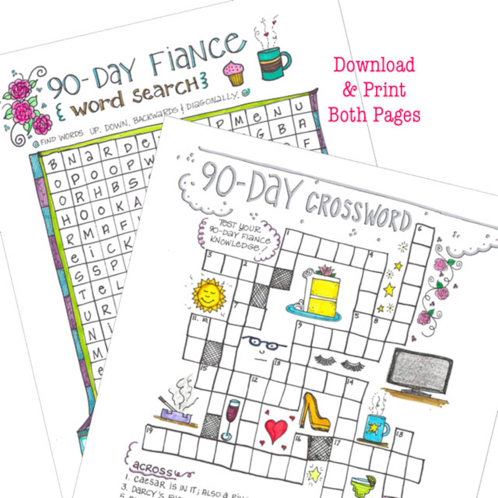Printable 90 Day Word Games Crossword Puzzle and Word Search - Etsy