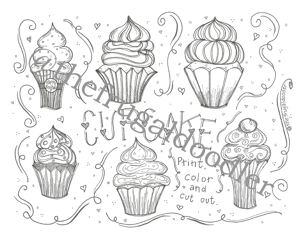 Cupcake Coloring Page for Adult Coloring or Kids - Ready to Print. Kids ...