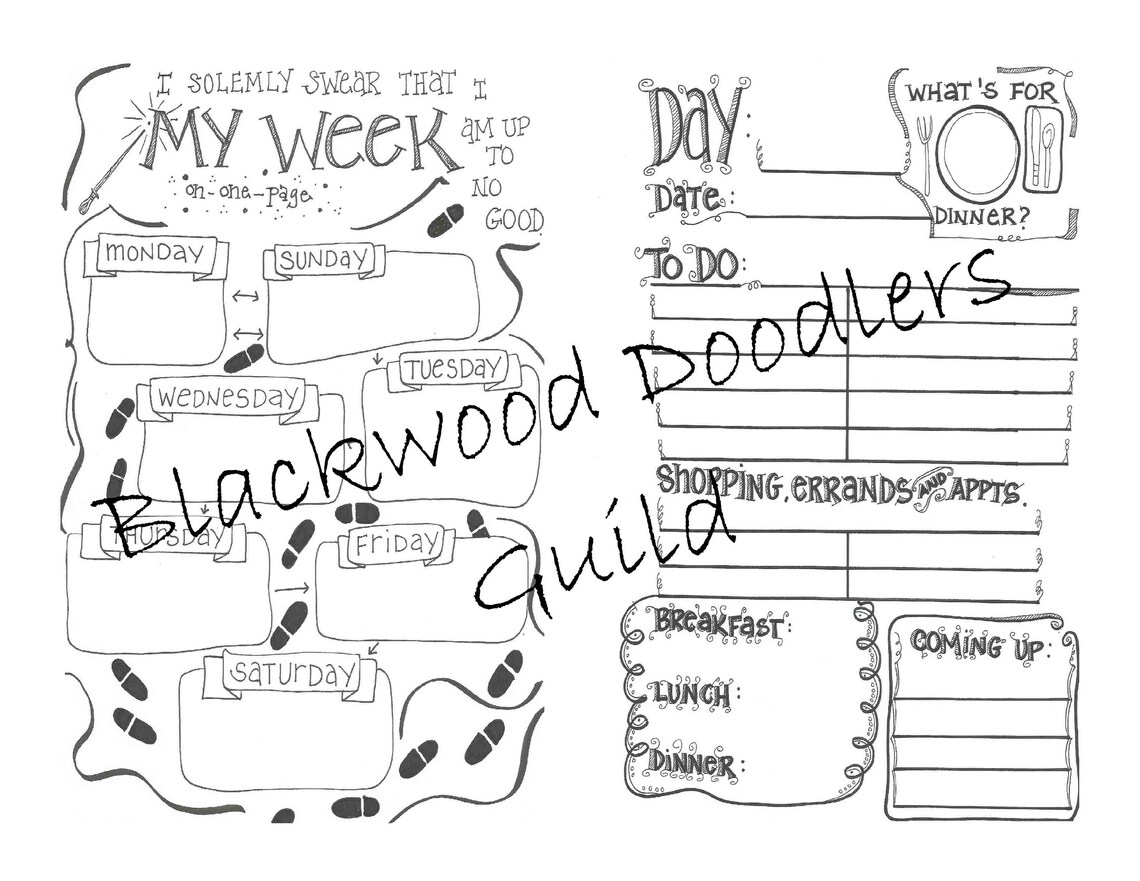 Weeks and Days Journal Doodle Templates Ready to Print | Etsy