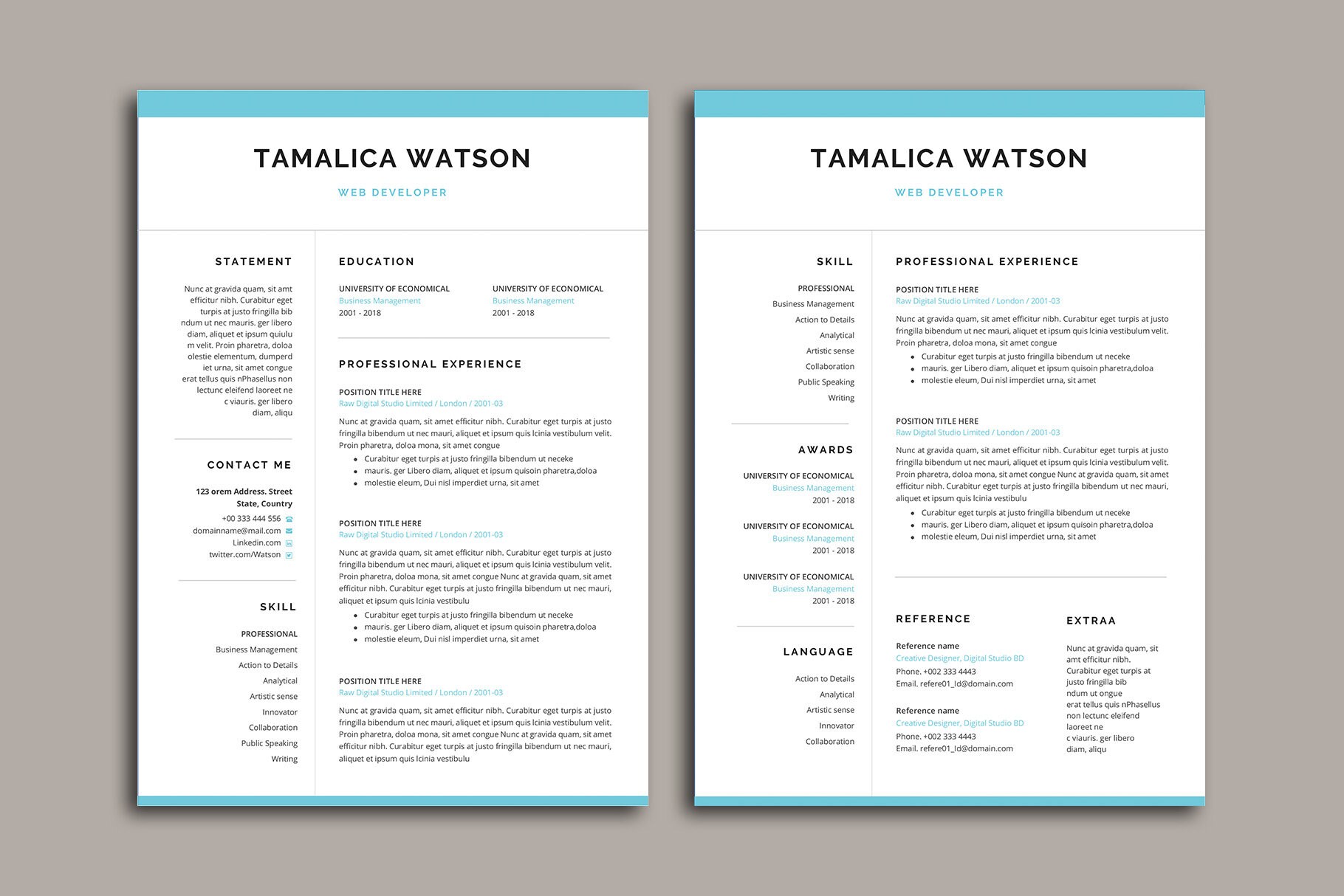 Minimal One Page Resume Template in Word - Etsy
