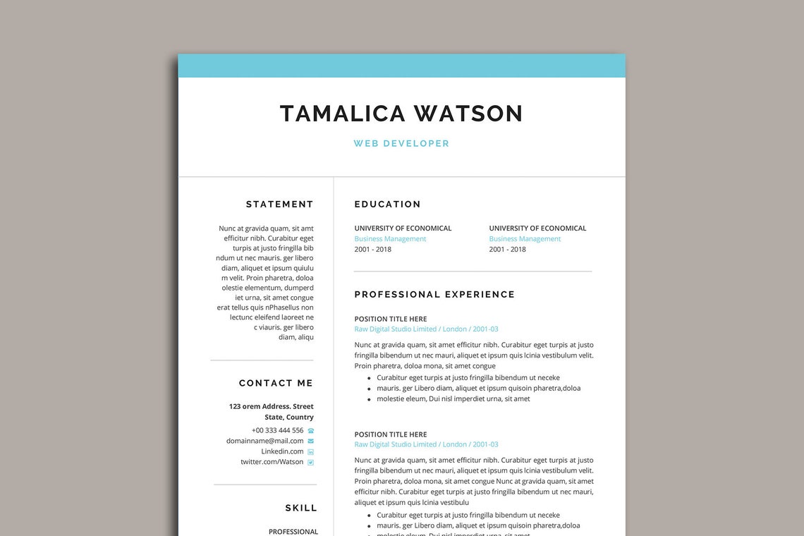 Minimal One Page Resume Template in Word - Etsy