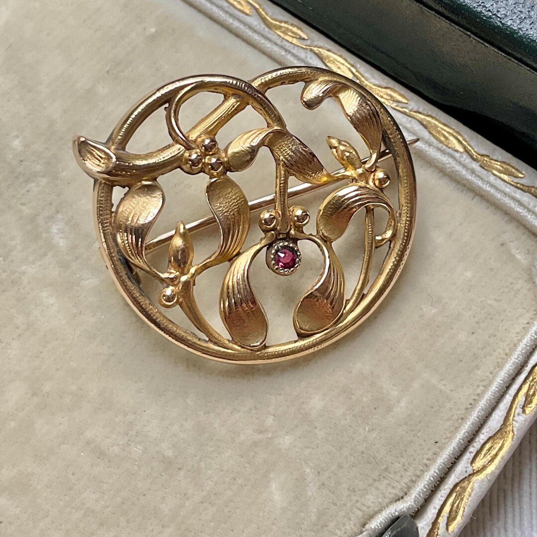Art Nouveau Mistletoe Pin Brooch, Signed Fix - Etsy