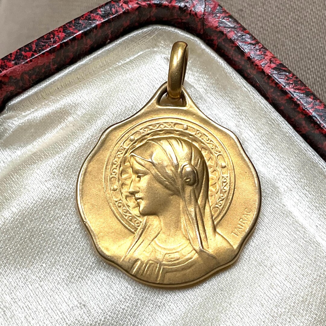 Beautiful Virgin Mary Art Nouveau Medal, Byzantine Artwork Gold-filled ...