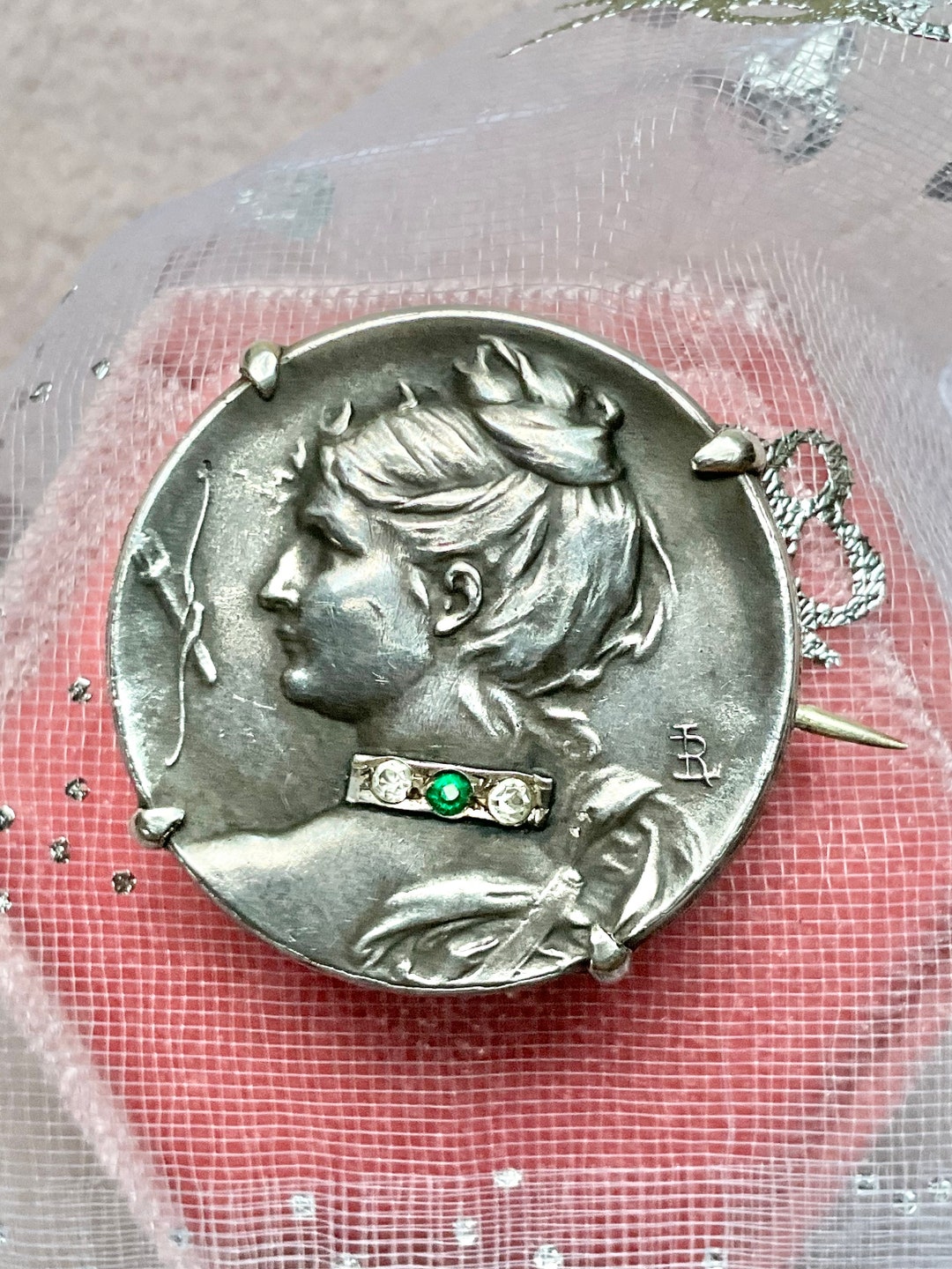 Art Nouveau French Antique Silver Goddess Artemis Pin Brooch Signed ...