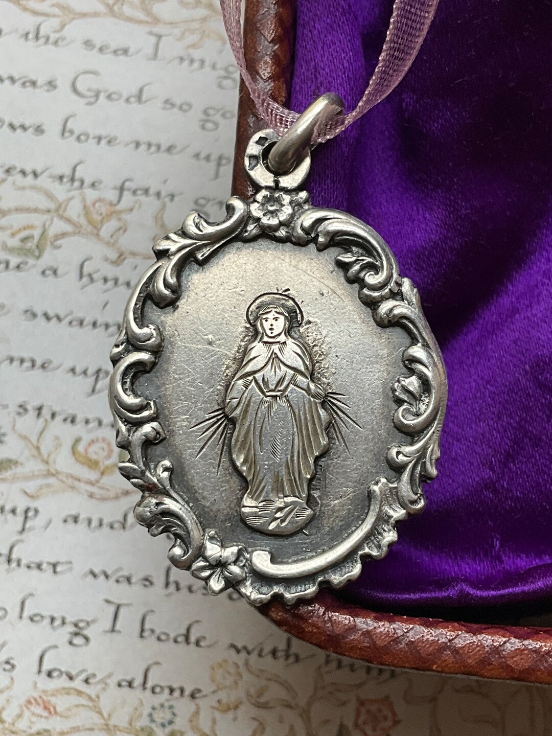 Virgin Mary Antique Silver Medal With Rococo Border - Etsy