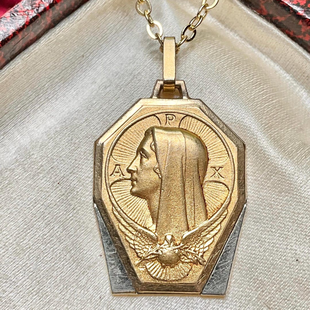Antique French Virgin Mary Pendant Signed FIX - Etsy