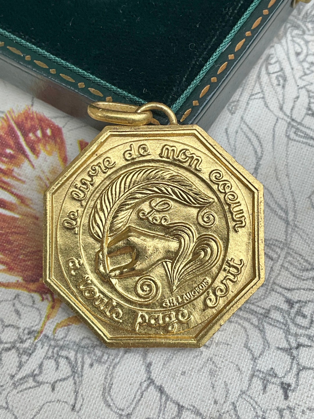 Vintage French Quotation Medal the Book of My Heart is Written on Every ...