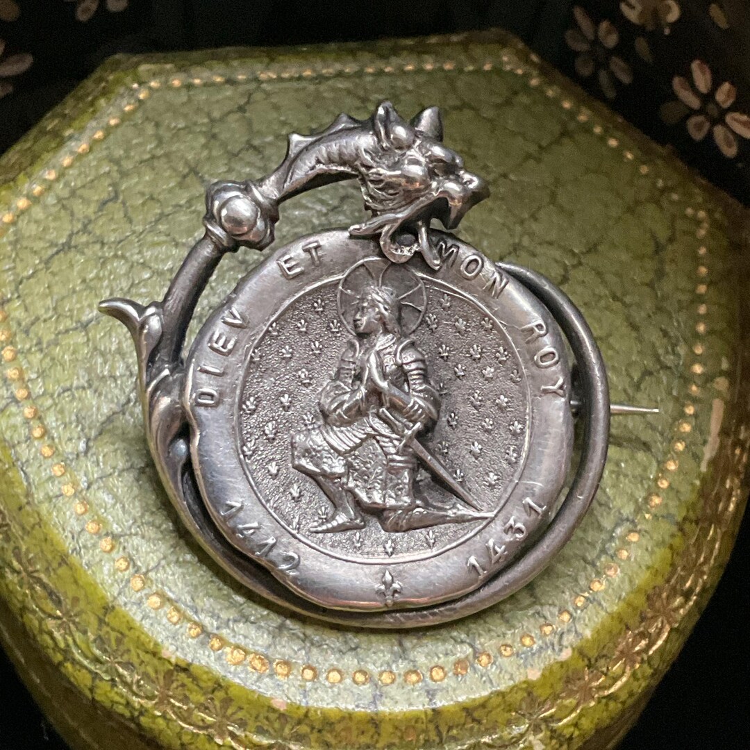 Rare Joan of Arc With Dragon Brooch, Antique French Silver Jeanne D'arc ...