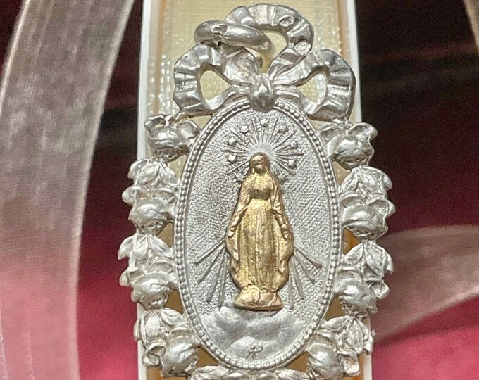 Art Nouveau Virgin Mary Silver Medal With Rosebud Border, Signed Penin ...