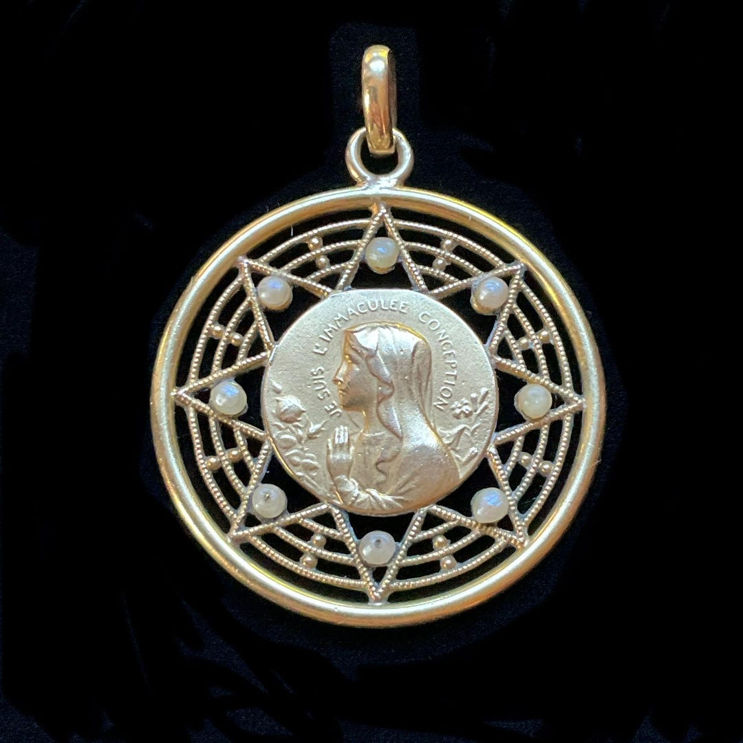French Art Nouveau Virgin Mary Immaculate Conception Medal Pendant ...