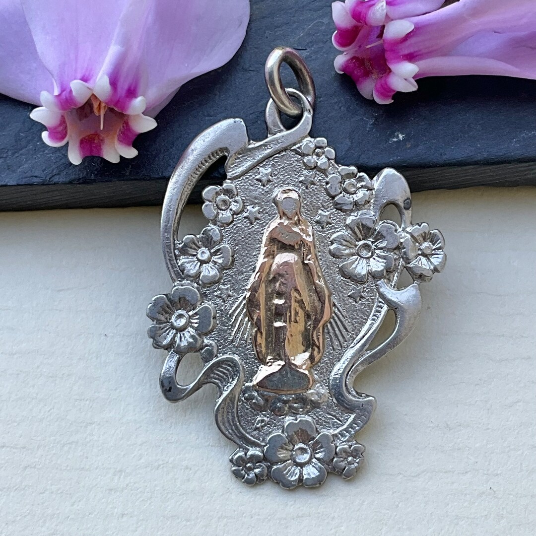 Silver Art Nouveau Virgin Mary French Pendant - Etsy