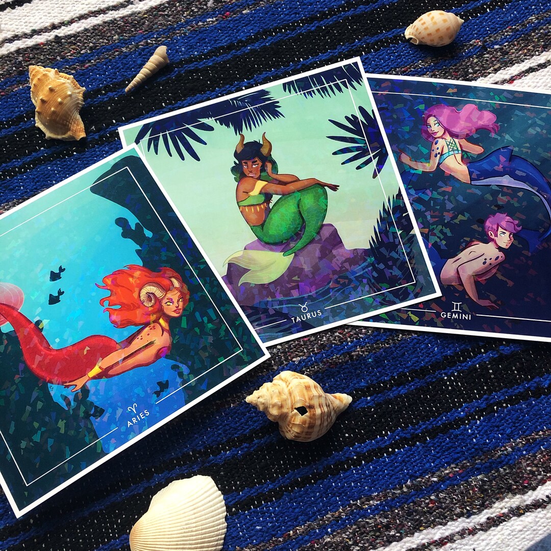 Holographic Zodiac Mermaids Set 1 Aries Taurus Gemini - Etsy