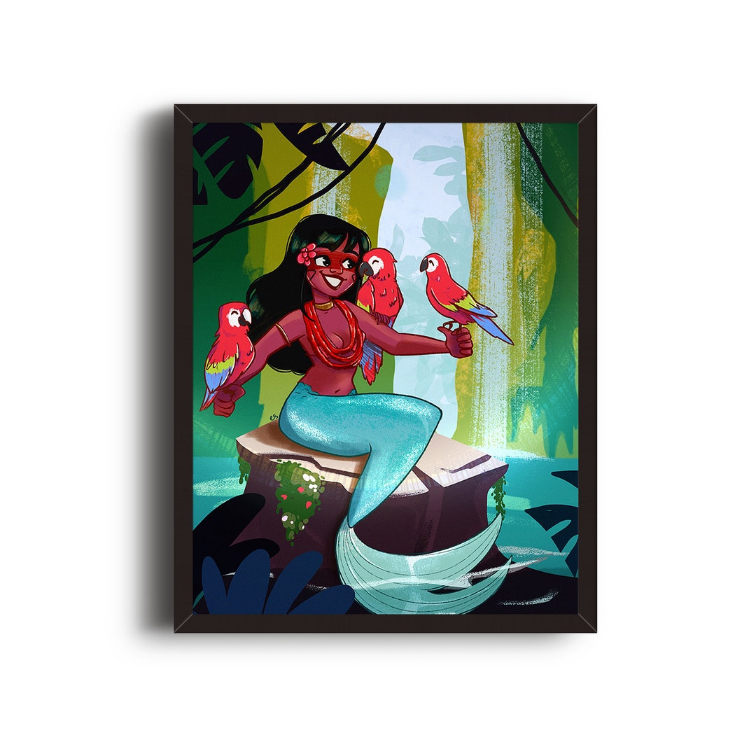 Amazonian Mermaid With Red Macaws Art Print - Etsy