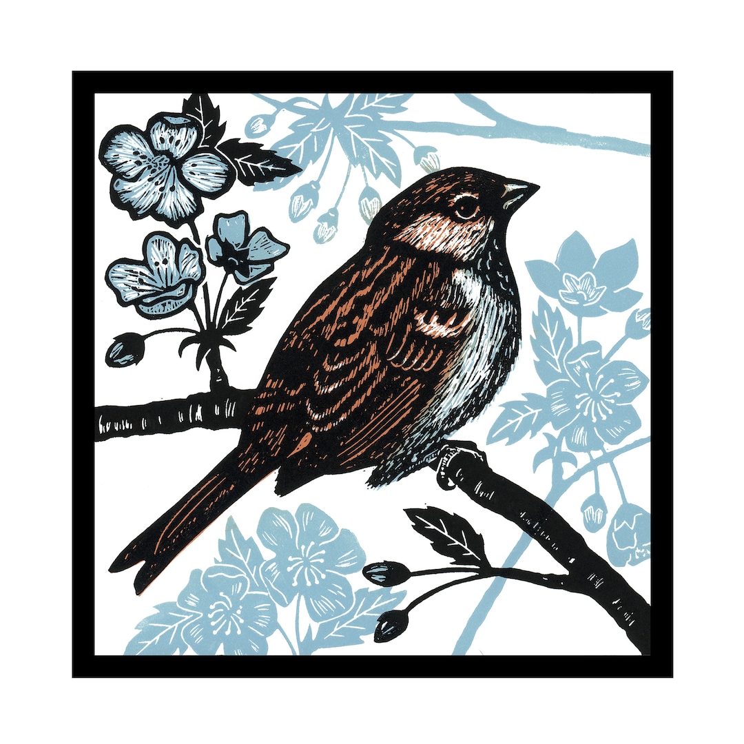 Handprinted Tree Sparrow Linocut Print: Garden Bird Art - Etsy