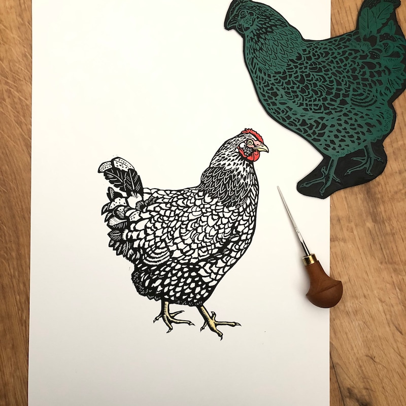 Chicken Linocut - Etsy