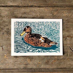 Linocut Duck Greetings Card Art Card - Etsy