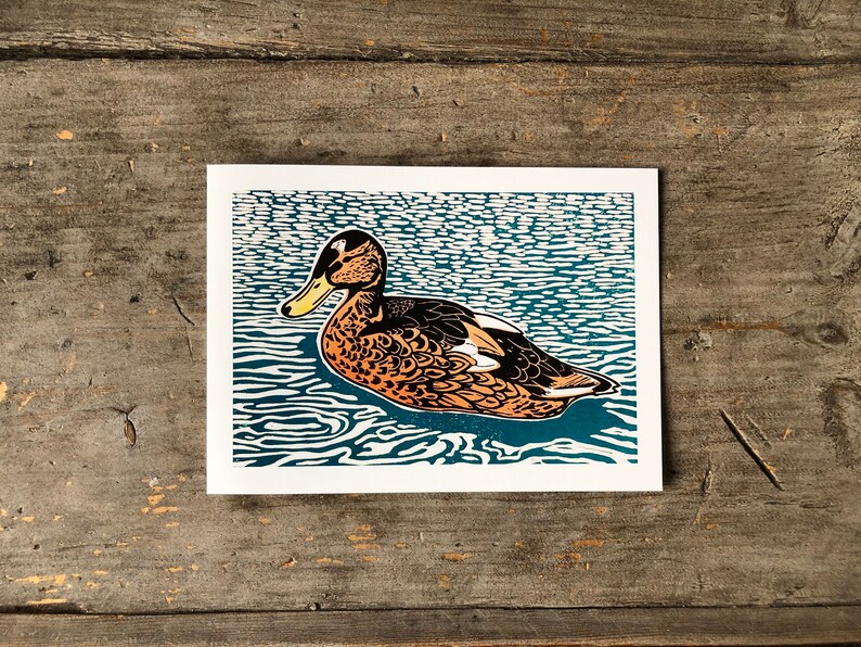 Linocut Duck Greetings Card Art Card - Etsy