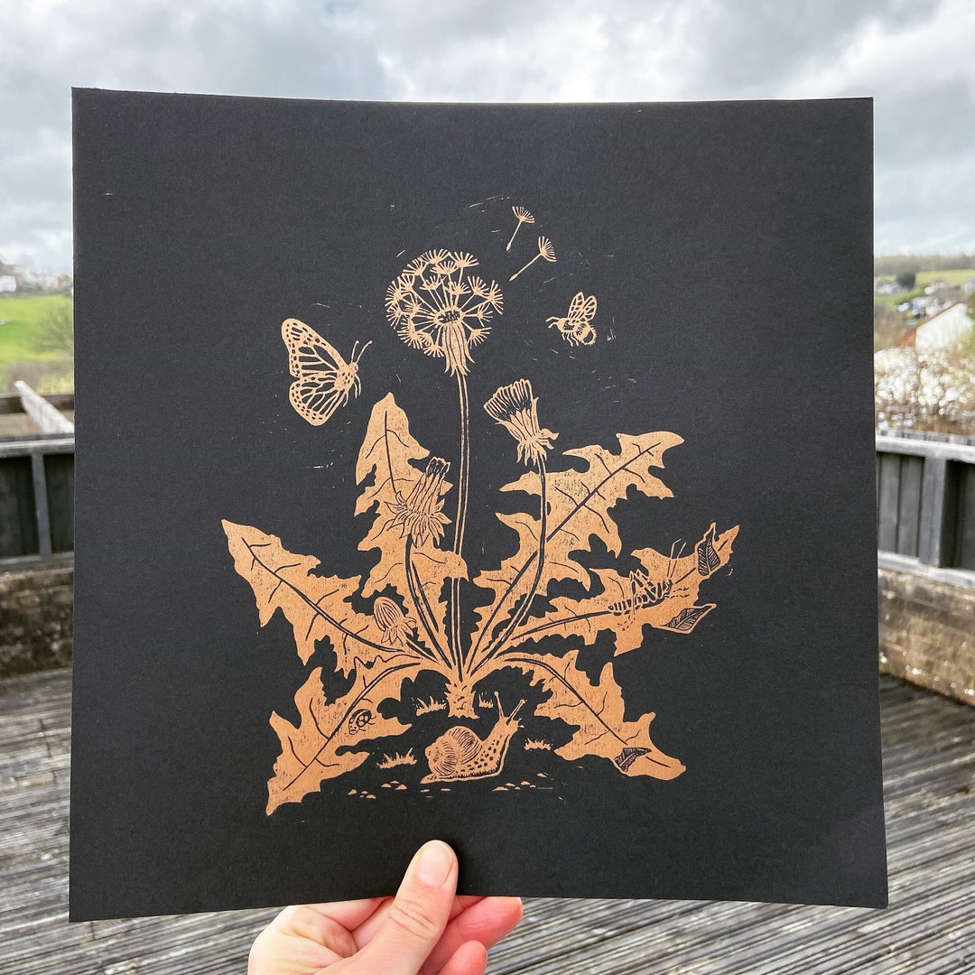 Dandelion | Original Handprinted Linocut | Lino Print | Fine Art | Lion ...