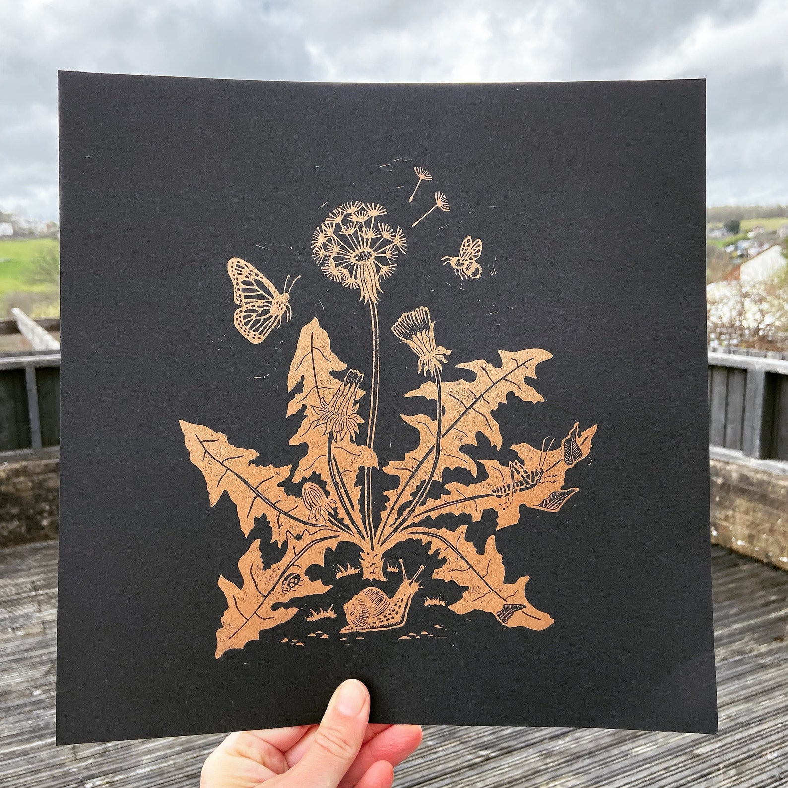 Dandelion Original Handprinted Linocut Lino Print Fine Art Lions Tooth ...