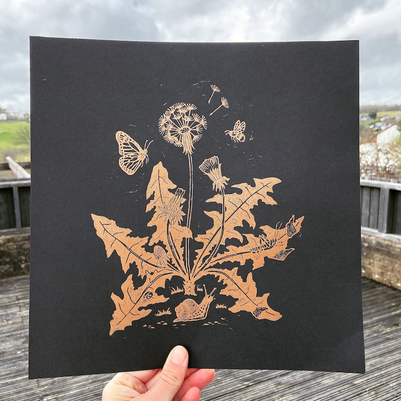 Dandelion Original Handprinted Linocut Lino Print Fine Art Lions Tooth ...