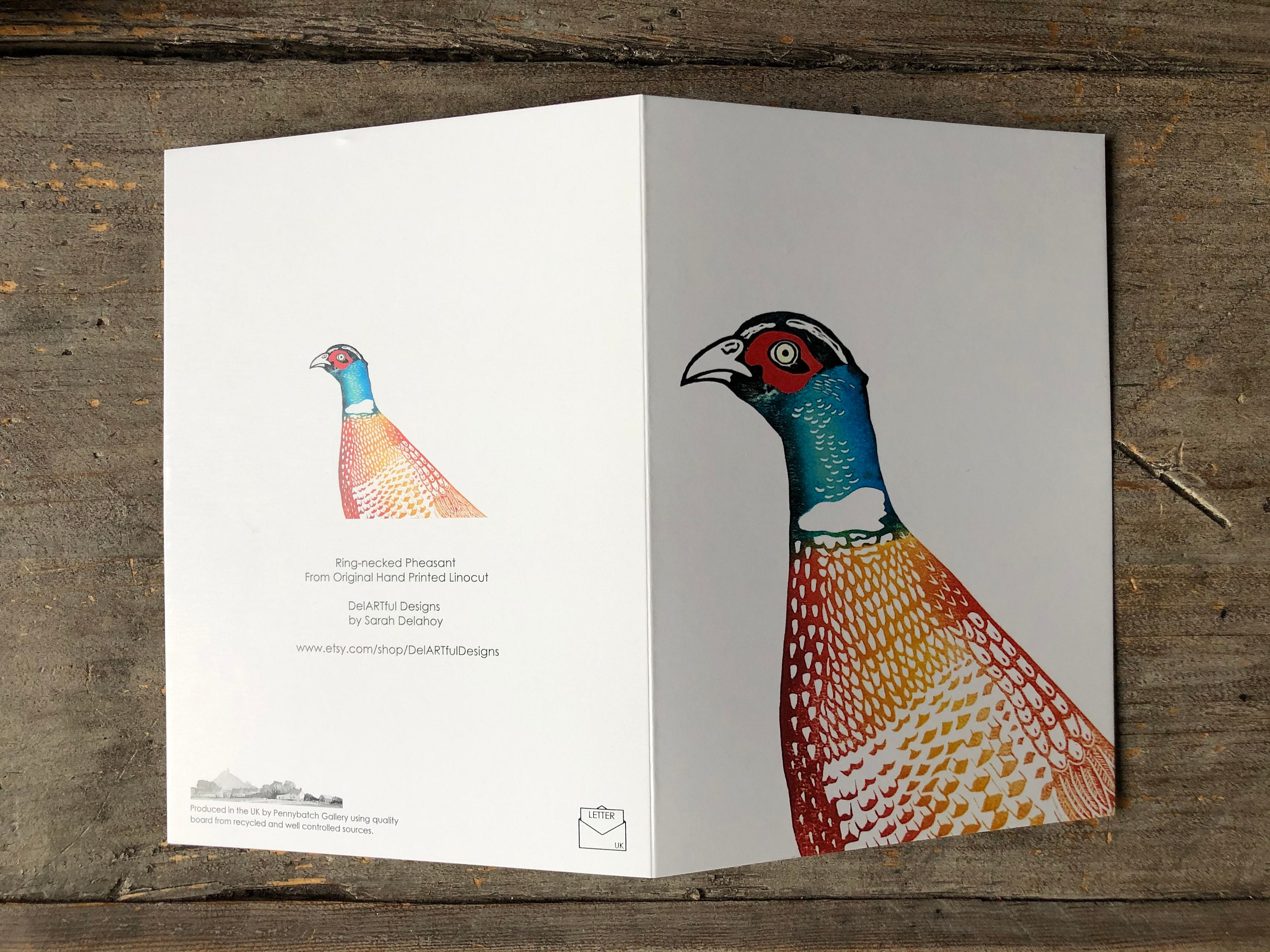 Linocut Pheasant Greetings Card Art Card | Etsy