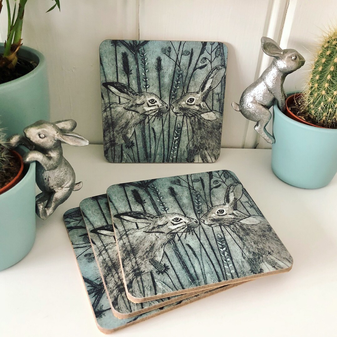Art Coasters Hare Coasters Drinks Mats Hare Print Kissing Hares - Etsy