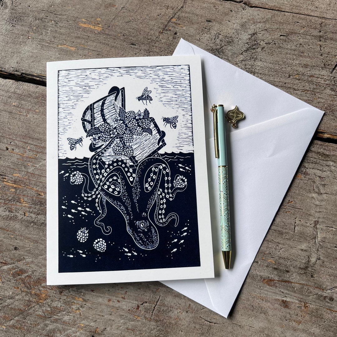 Octopus and Bees Greetings Card | Art Card | Any Occasional Card ...