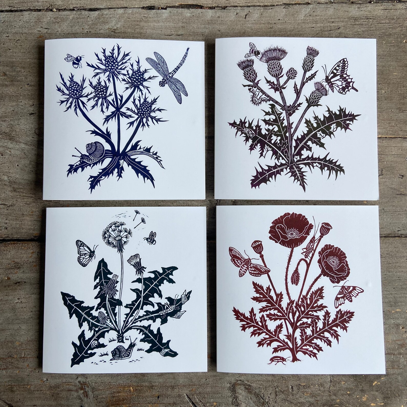 Set of 4 Botanical Cards | Greetings Card | Art Card | Wild Flower ...