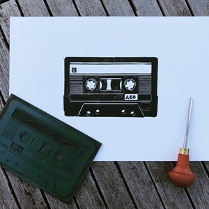 Original Handprinted Linocut Print Cassette Tape Mixtape - Etsy