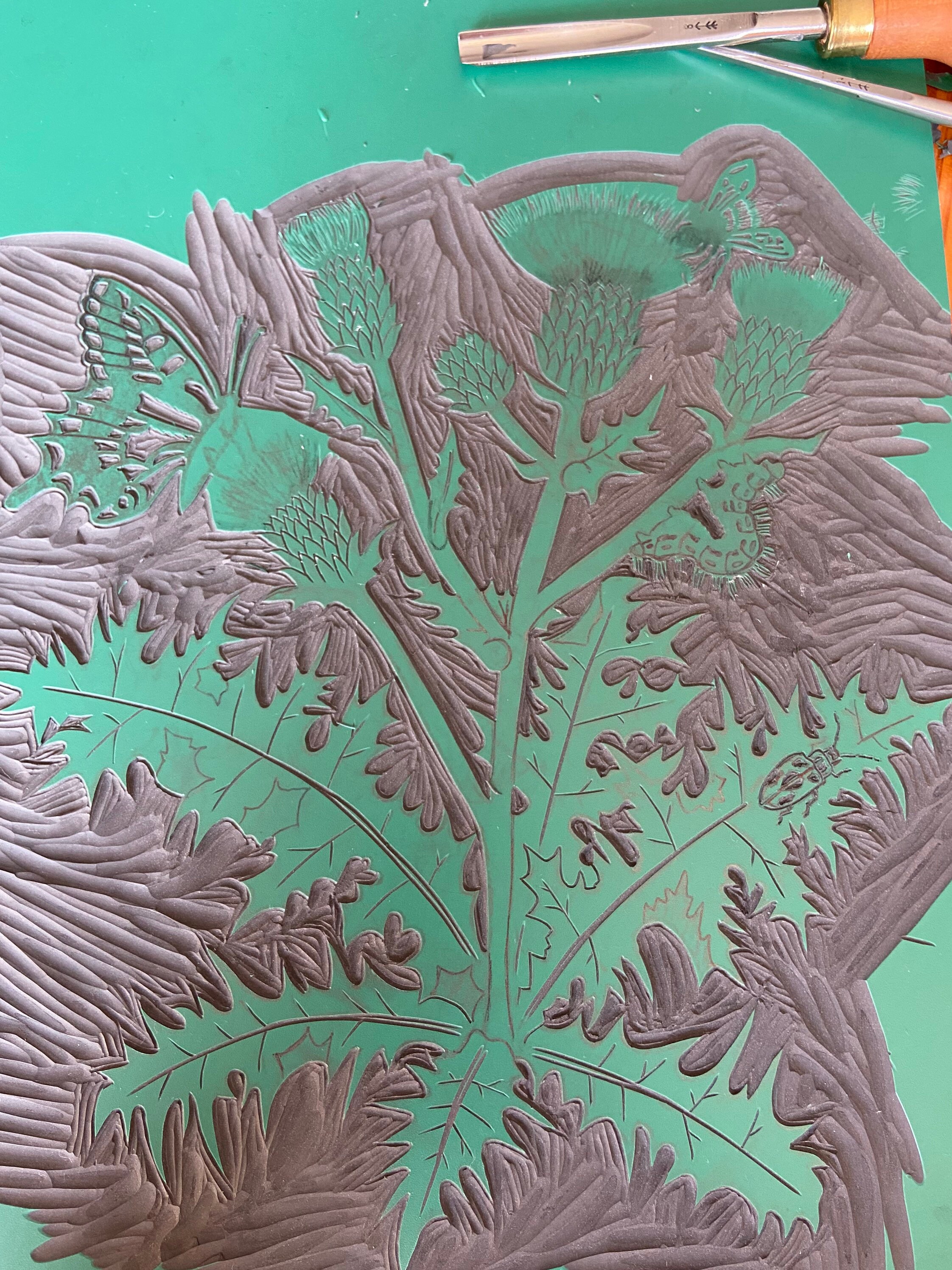 Original Handprinted Linocut Lino Print Fine Art Creeping Thistle - Etsy