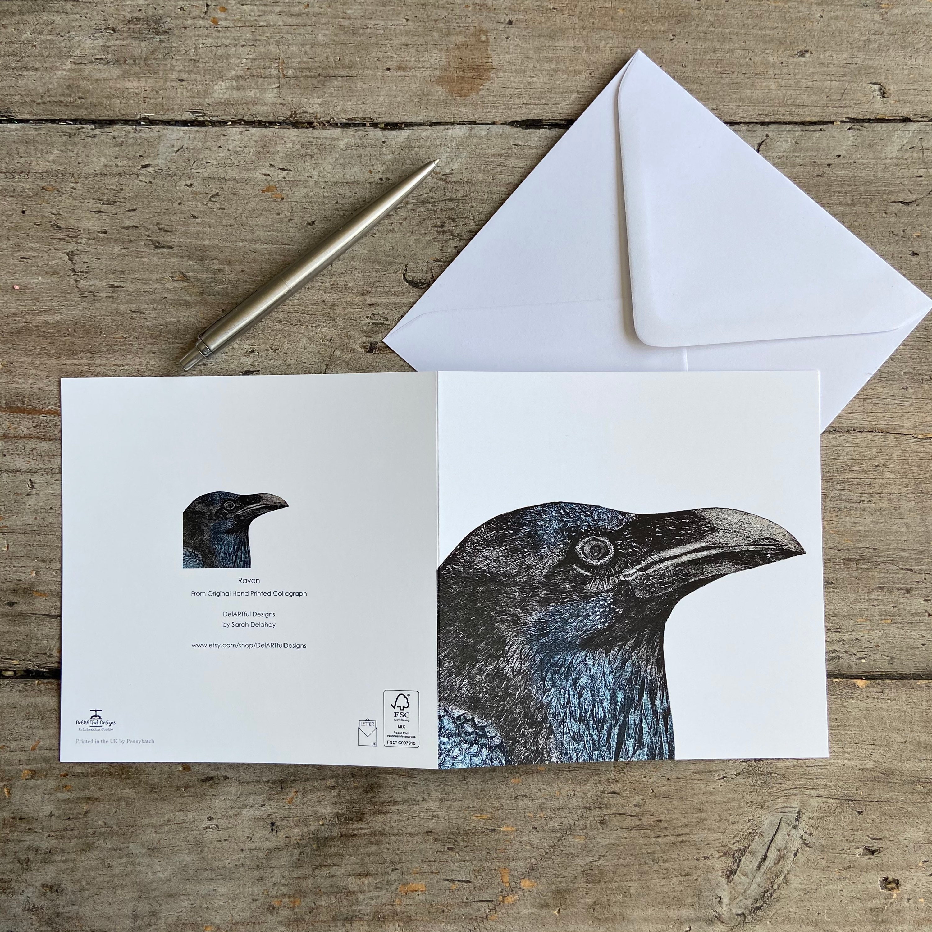 Raven Greetings Card Art Card Collagraph Birthday Gift - Etsy UK