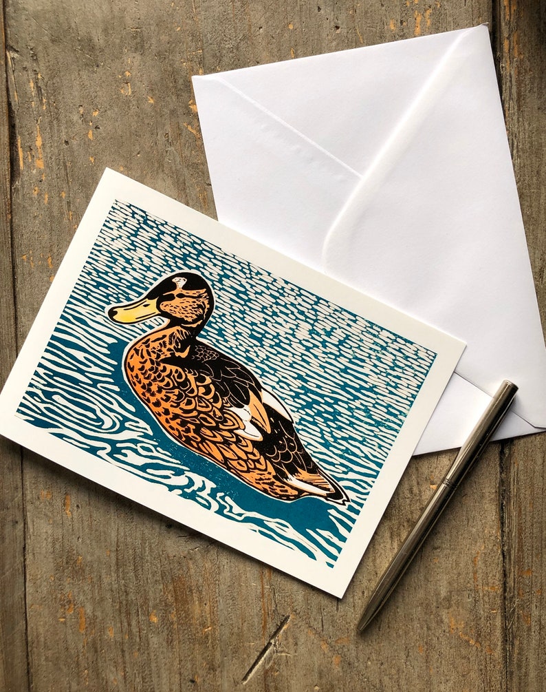 Linocut Duck Greetings Card Art Card - Etsy