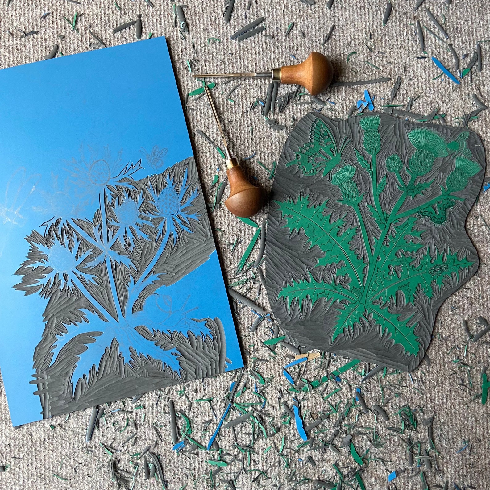 Original Handprinted Linocut | Lino Print | Fine Art | Sea Holly ...