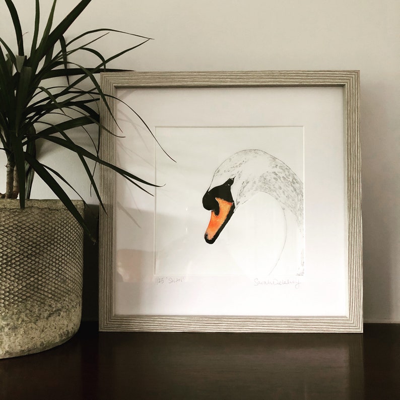 Original Handprint Swan Collagraph | Etsy