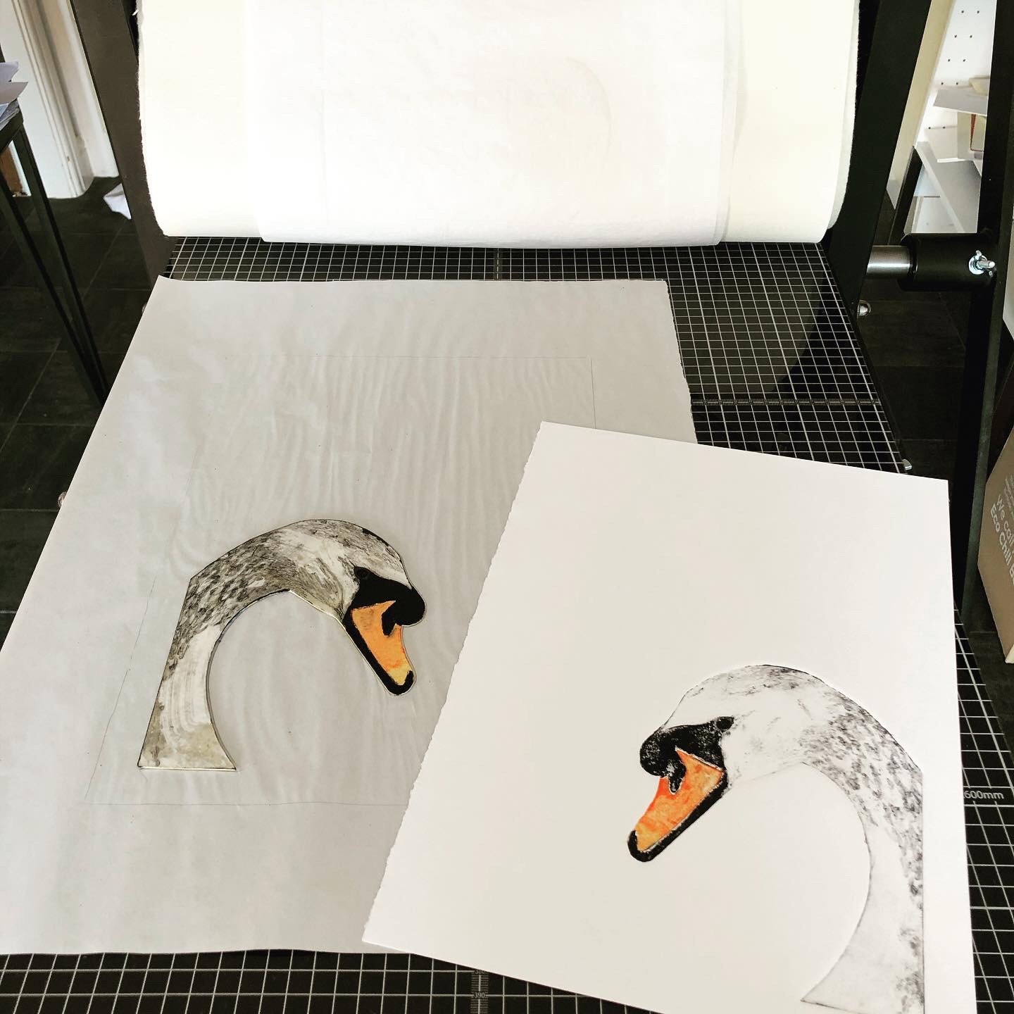 Original Handprint Swan Collagraph - Etsy