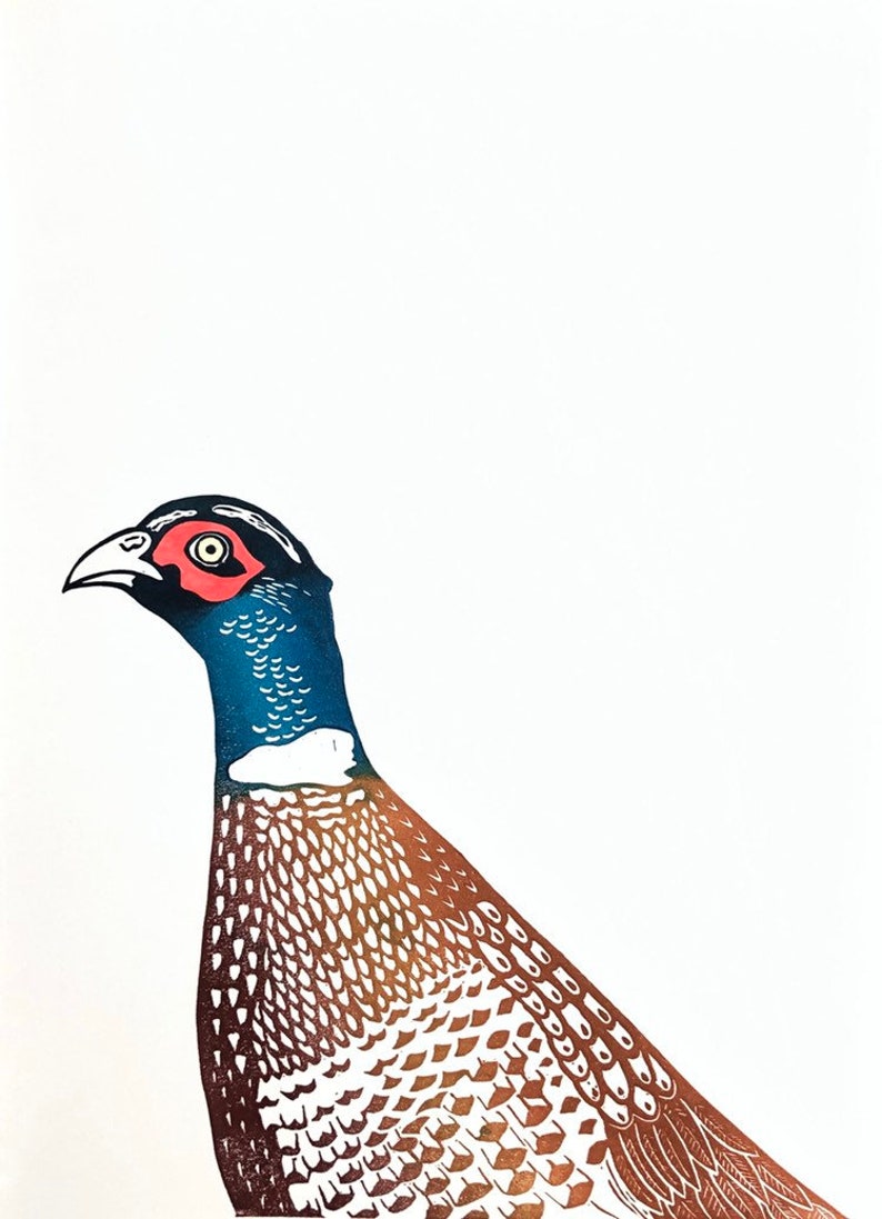 Original Handprinted Pheasant Linocut - Etsy