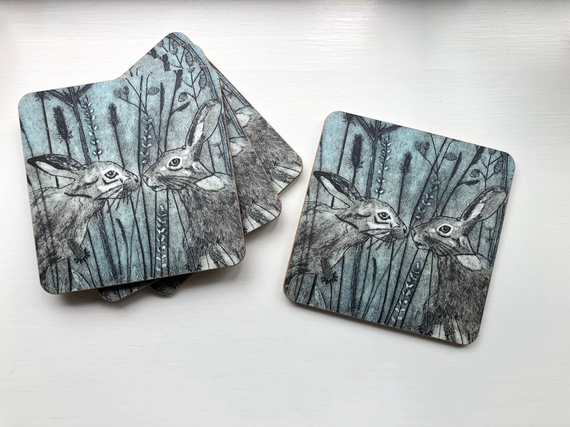 Art Coasters Hare Coasters Drinks Mats Hare Print | Etsy