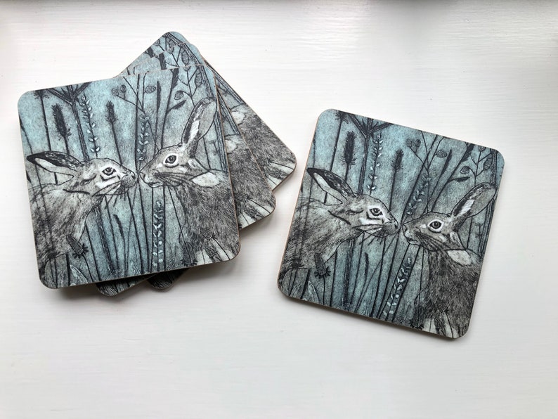 Art Coasters Hare Coasters Drinks Mats Hare Print - Etsy