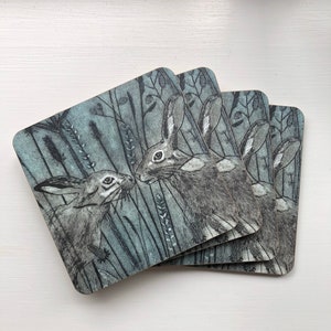 Art Coasters Hare Coasters Drinks Mats Hare Print Kissing Hares - Etsy