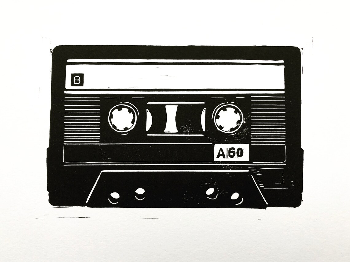 Original Handprinted Linocut Print Cassette Tape Mixtape - Etsy