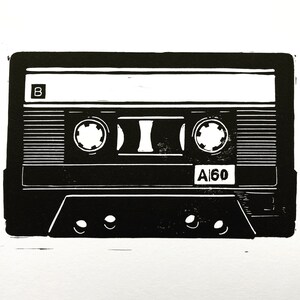 Original Handprinted Linocut Print Cassette Tape Mixtape - Etsy