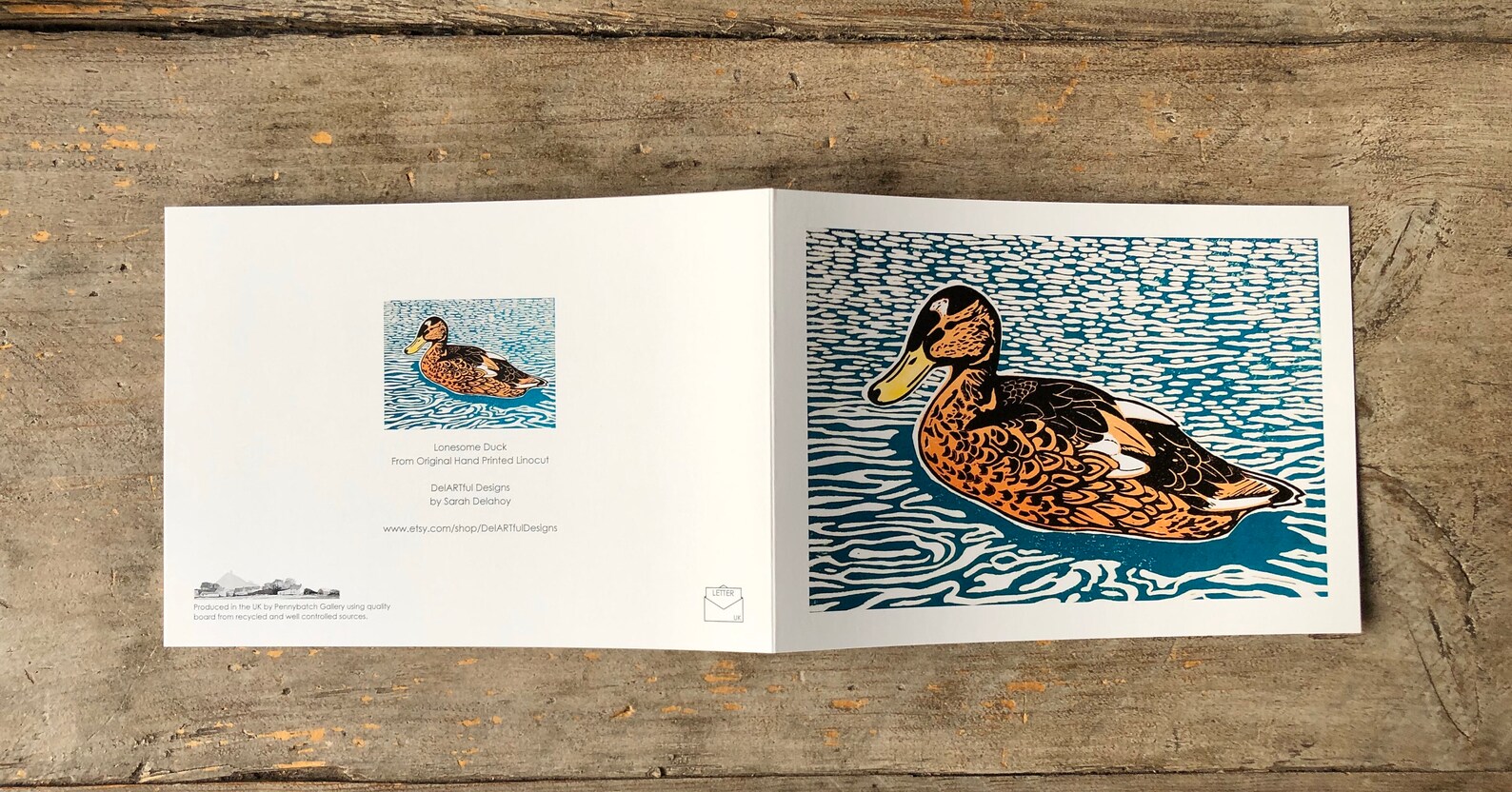 Linocut Duck Greetings Card Art Card - Etsy
