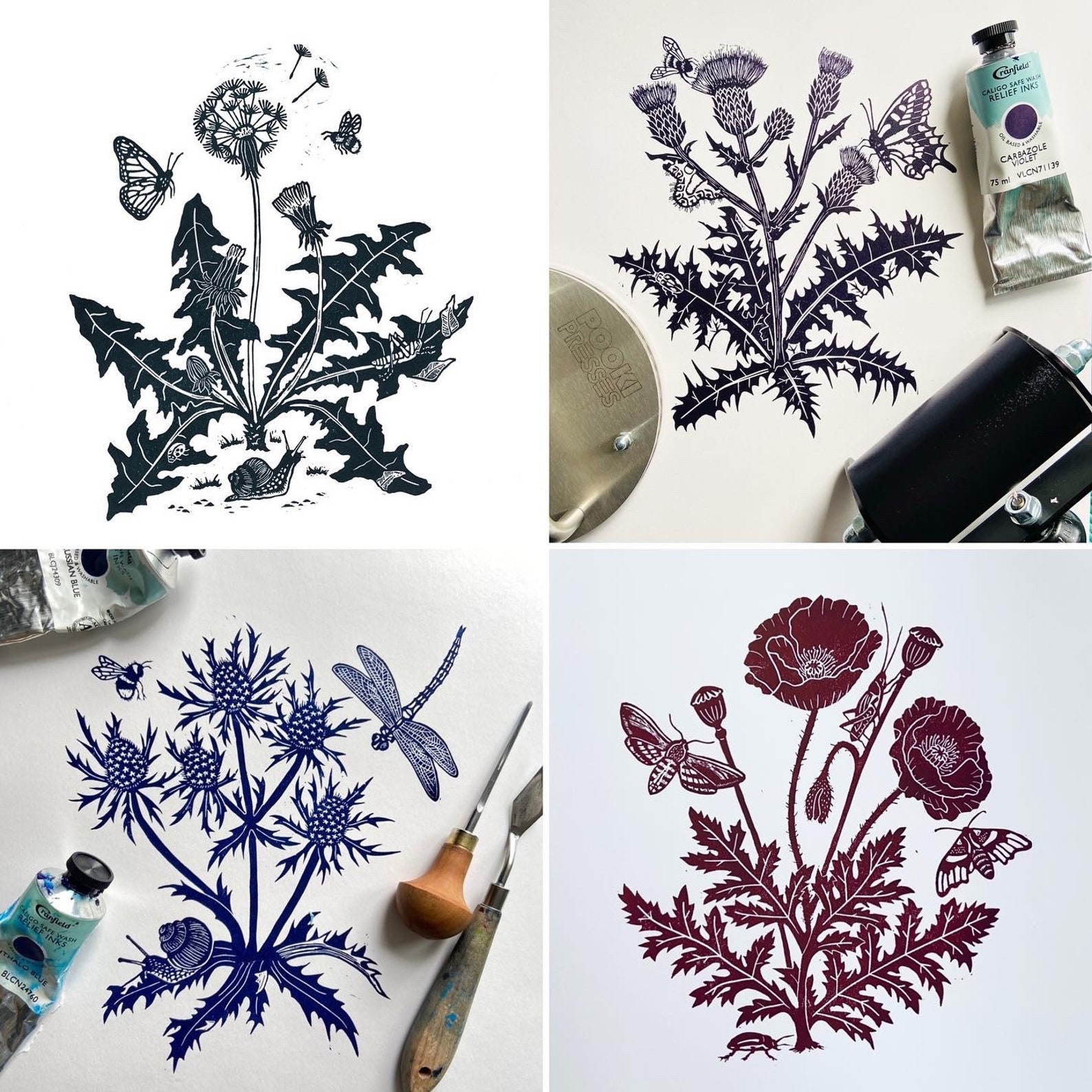 Original Handprinted Linocut Lino Print Fine Art Poppy Corn Poppy - Etsy