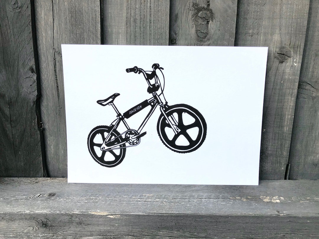 Original Handprinted Linocut Print Raleigh Burner Bike BMX BMX Art ...
