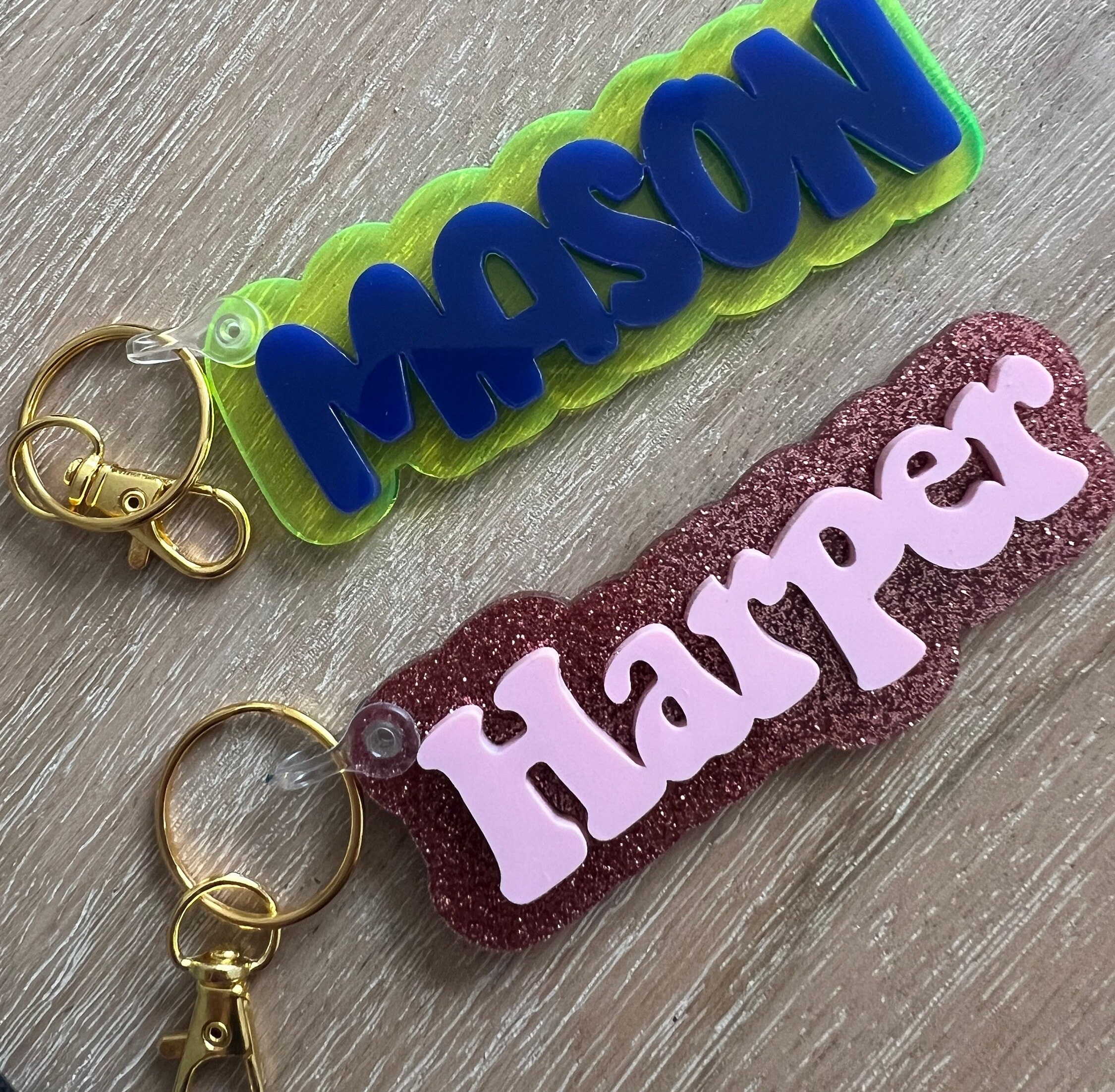 Personalized Keychain - Two-tone - Custom Colors & Text - Bag Charm ...