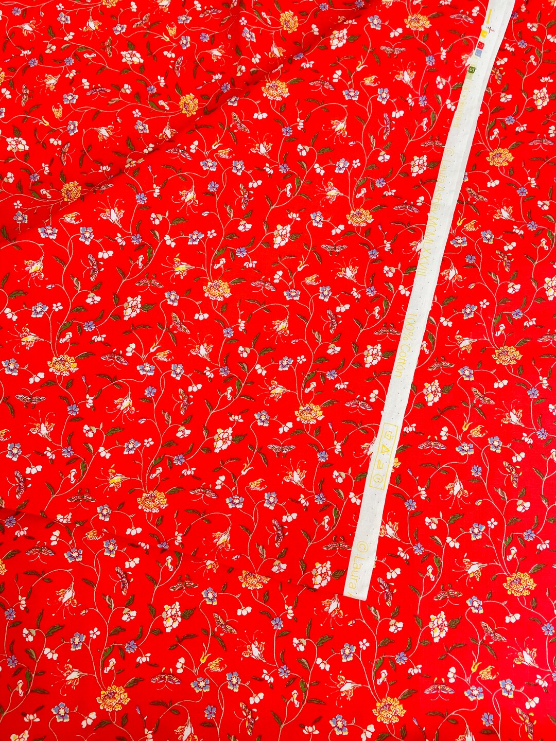 RED Vintage 1978 Laura Ashley FLORIBUNDA Fabric - 123cm W X 50cm (5 ...