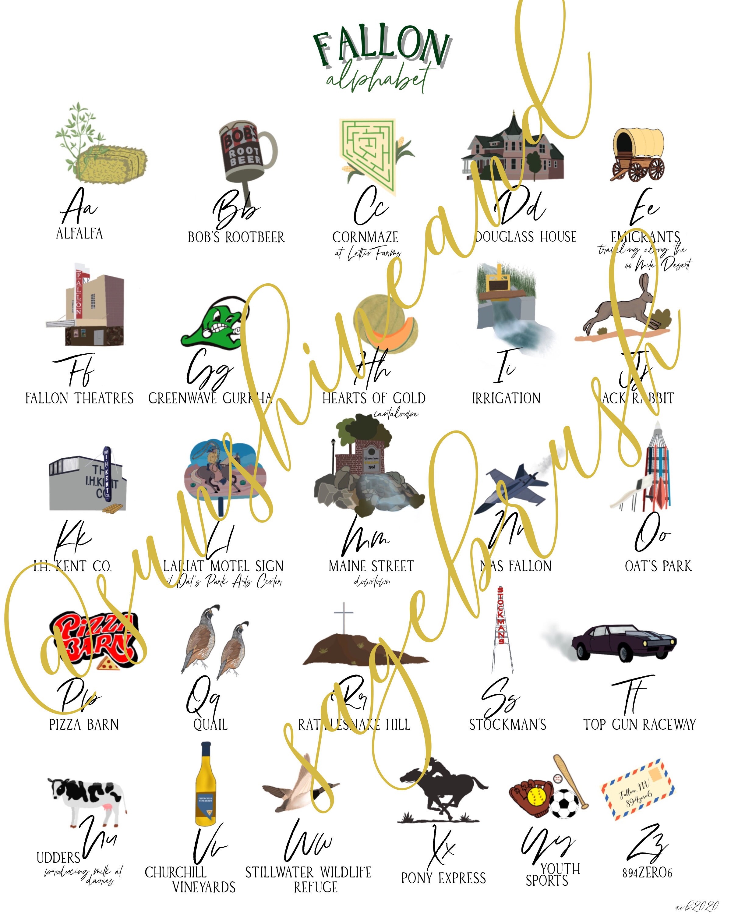 Fallon Nevada Alphabet Print - Fallonite - Fallon Nevada - Rural Nevada ...