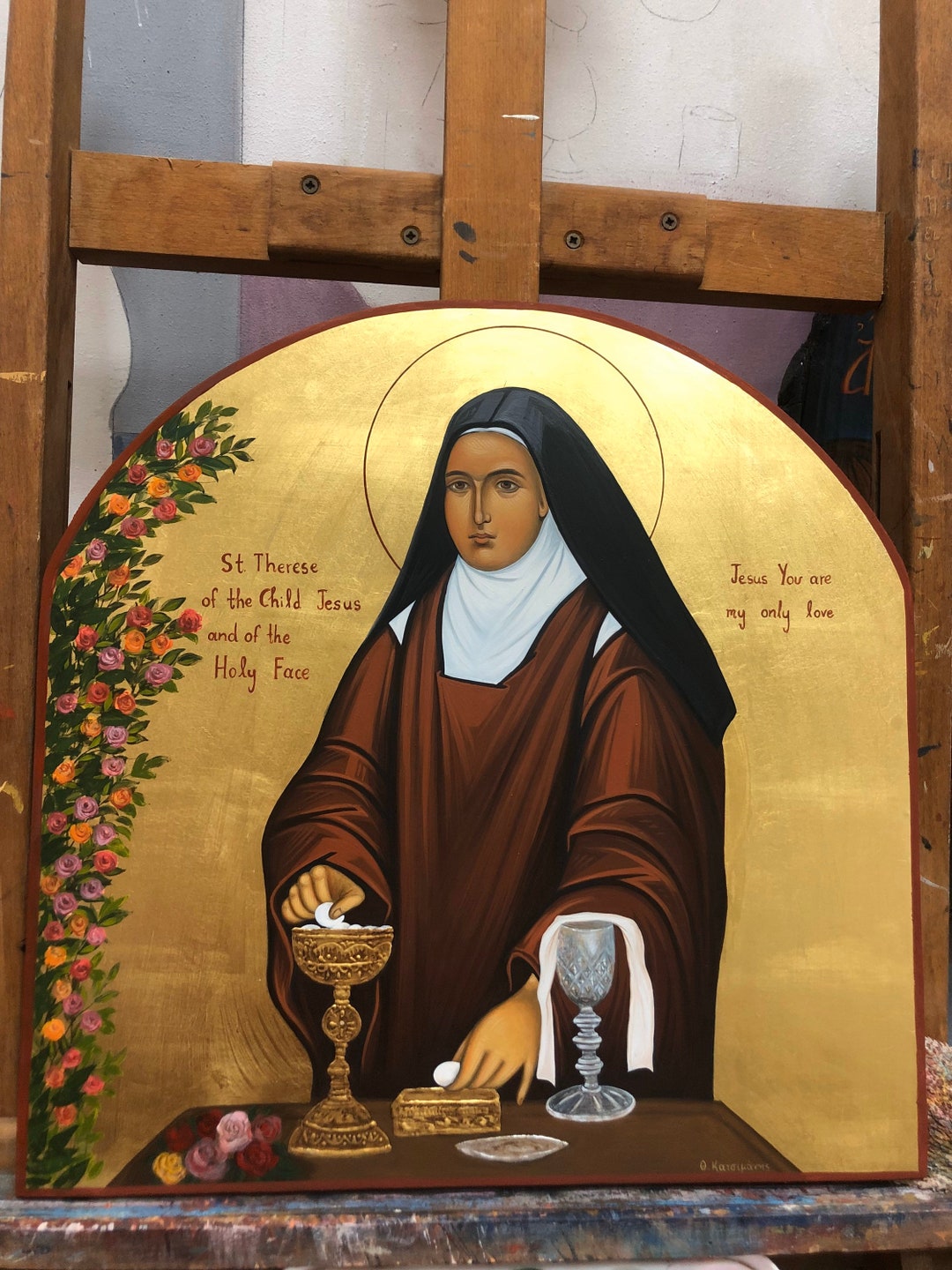 Handmade Byzantine Icon of Saint Therese on Wood With Gold Leaf 22κ - Etsy